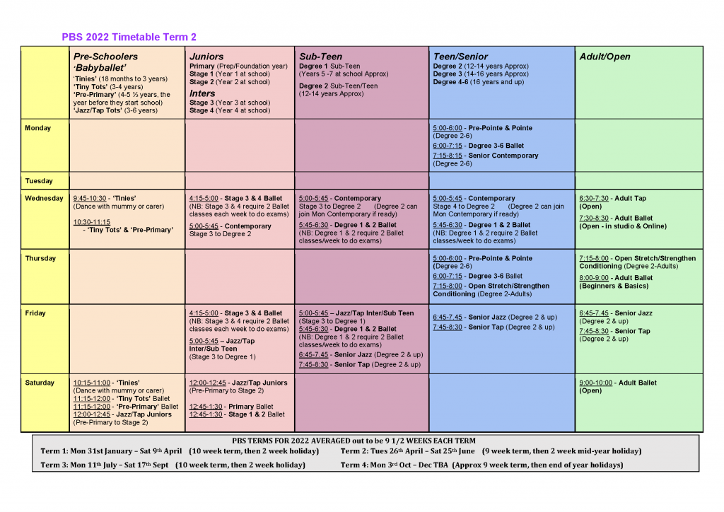 Attendance And Timetable - Peninsula Ballet School